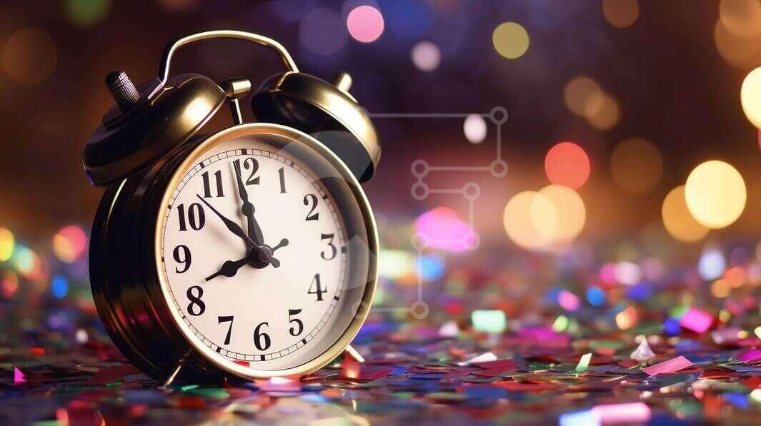 Colorful Alarm Clock on Party Background stock photo | Creative Fabrica