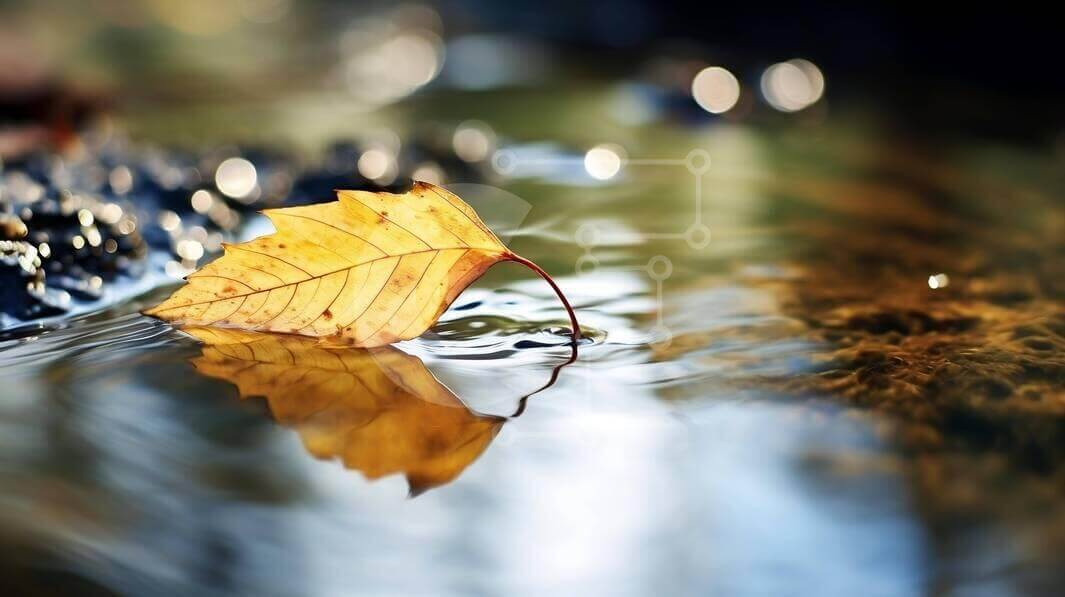Yellow Leaf Floating on Water stock photo | Creative Fabrica