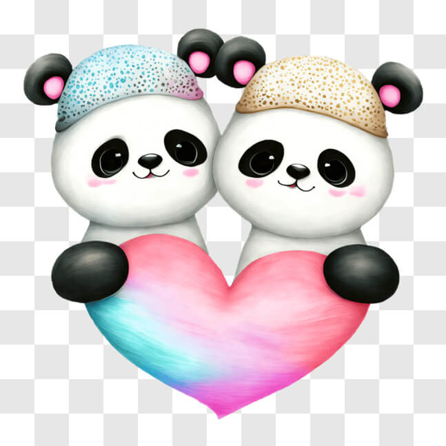 Download Two Panda Bears Holding Heart-Shaped Pink, Blue, and Green ...