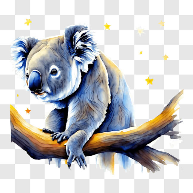 Download Blue Koala Bear Sitting on Oak Tree Branch with Stars PNGs ...