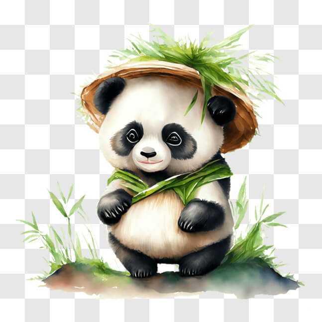 Download Cute Panda Bear in Grass with Asian-style Hat PNGs Online ...