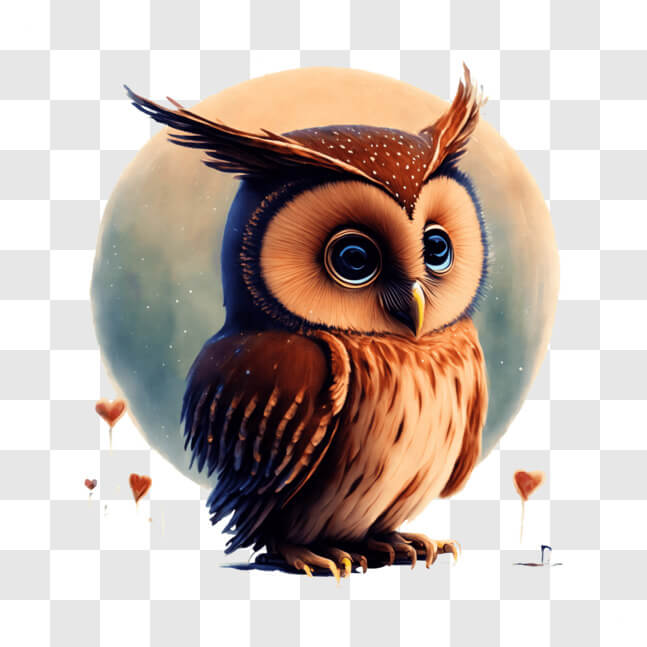 Download Owl with Heart-Shaped Sticker in Front of Full Moon PNGs ...