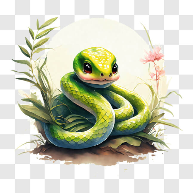 Download Green Snake with Flowers and Full Moon in Grass PNGs Online ...