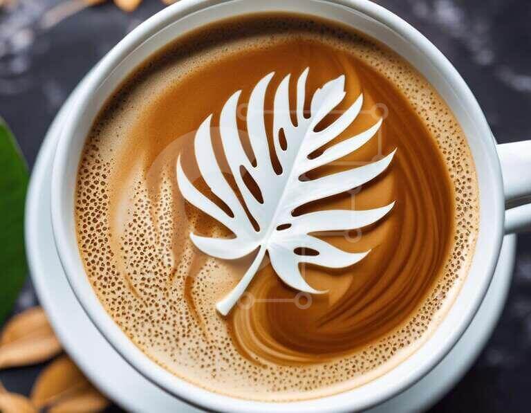 Coffee Cup with Intricate Leaf Design stock photo | Creative Fabrica