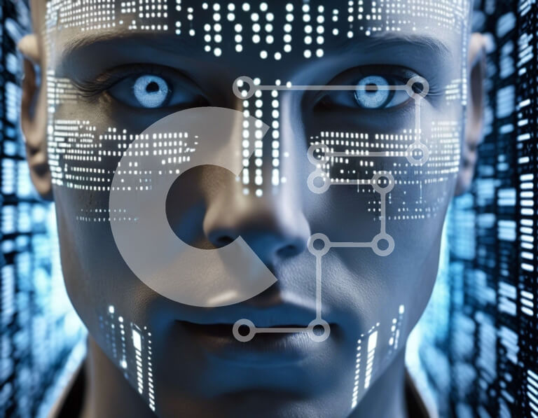 Download Digital AI Face with LED Lights Stockphotos Online - Creative ...