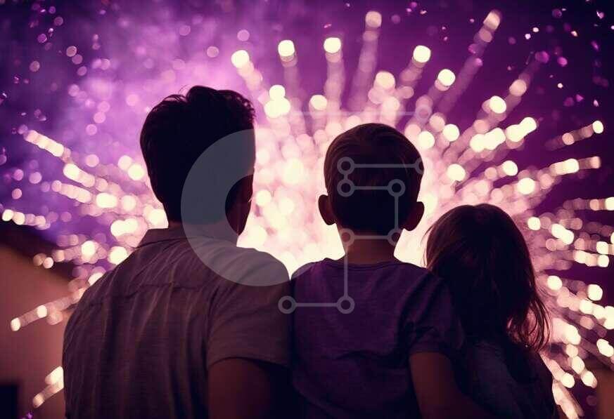 Family Watching Fireworks from Home stock photo | Creative Fabrica