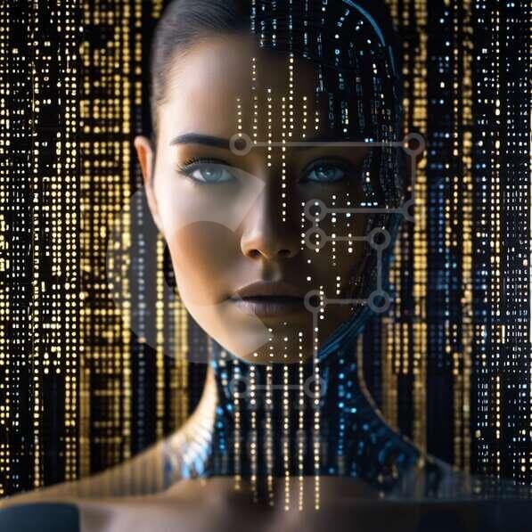 Futuristic AI or Robot Face in Digital Lines stock photo | Creative Fabrica