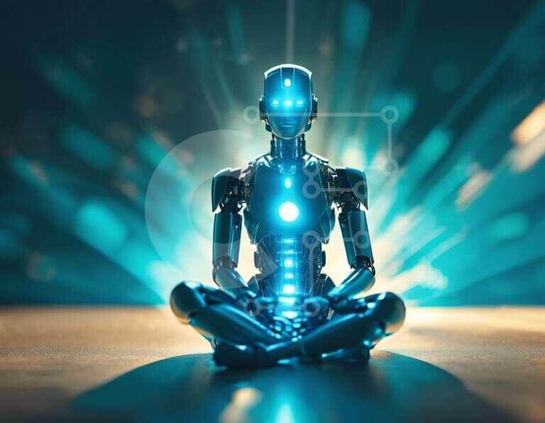 Robot Meditation Assistant with Glowing Lights stock photo | Creative ...