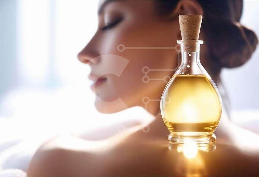 Relaxing Spa Treatment with Oil Bottle stock photo | Creative Fabrica