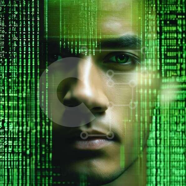 Technology Professional in Front of Matrix Coding stock photo ...