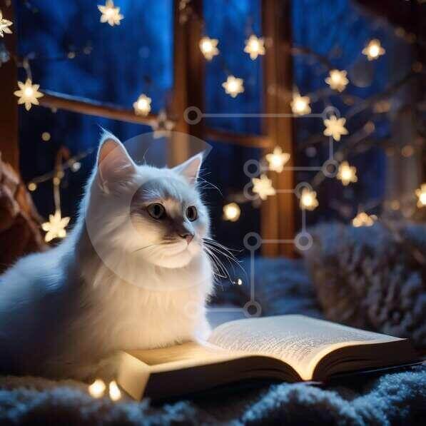 Cozy Cat Reading by the Window stock photo | Creative Fabrica