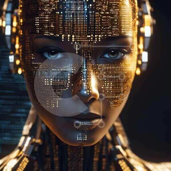 Futuristic Female Robot with Gold-Colored Face and Eyes stock photo ...
