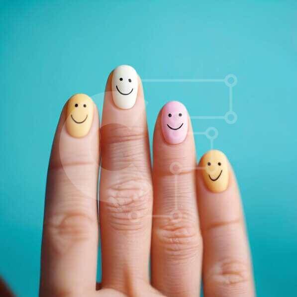 Colorful Smiley Faces Nail Art Design stock photo | Creative Fabrica