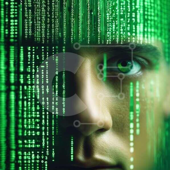 Matrix Coded Face - Technology and Connectivity stock photo | Creative ...
