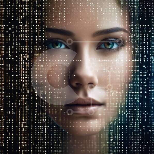 Abstract Digital Pattern of Woman's Face in Binary Code stock photo | Creative Fabrica