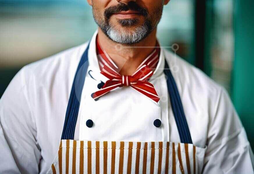 Happy Chef in a Chef's Jacket and Bow Tie stock photo | Creative Fabrica