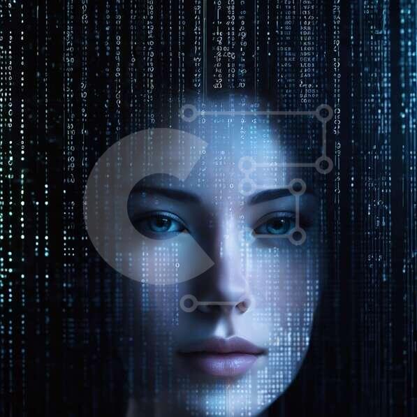 Binary Code Art: Woman's Face in AI or VR stock photo | Creative Fabrica