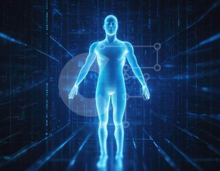 Abstract Space with Blue Human Figure stock photo | Creative Fabrica