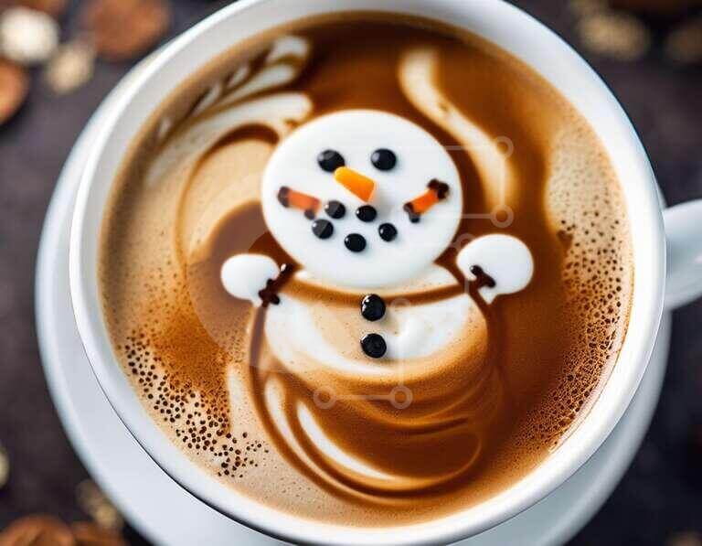 Artistic Snowman Coffee with Cinnamon Sticks stock photo | Creative Fabrica
