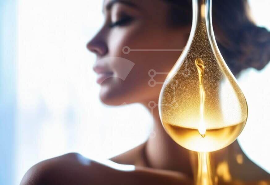 Woman with Oil Droplet for Skincare stock photo | Creative Fabrica