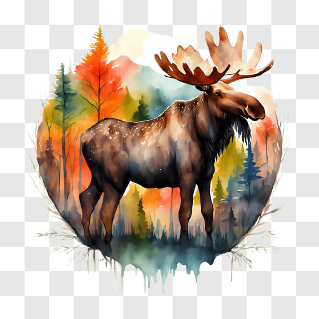 Download Moose in Autumn Forest Painting PNGs Online - Creative Fabrica