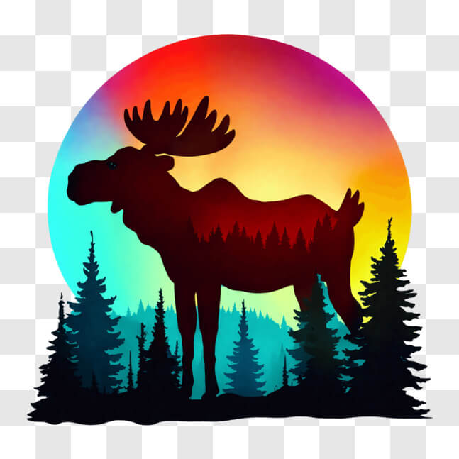 Download Silhouette of a Moose Against Colorful Sunset PNGs Online ...