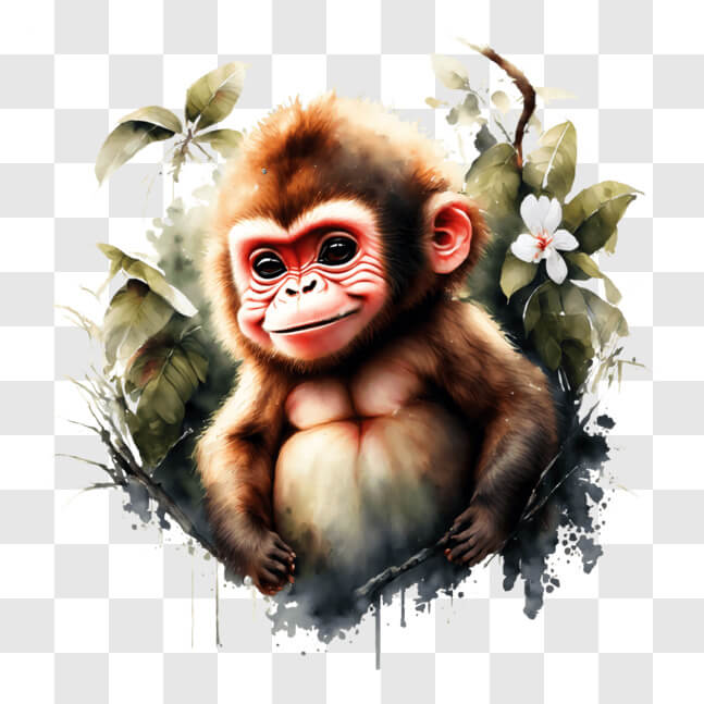 Download Small Monkey in Floral Arrangement PNGs Online - Creative Fabrica