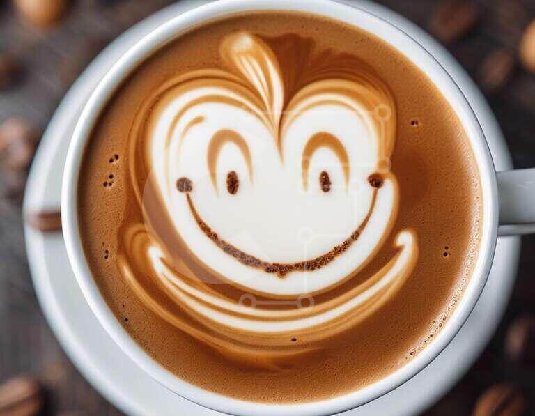 Artistic Smiley Face on a Cup of Coffee stock photo | Creative Fabrica