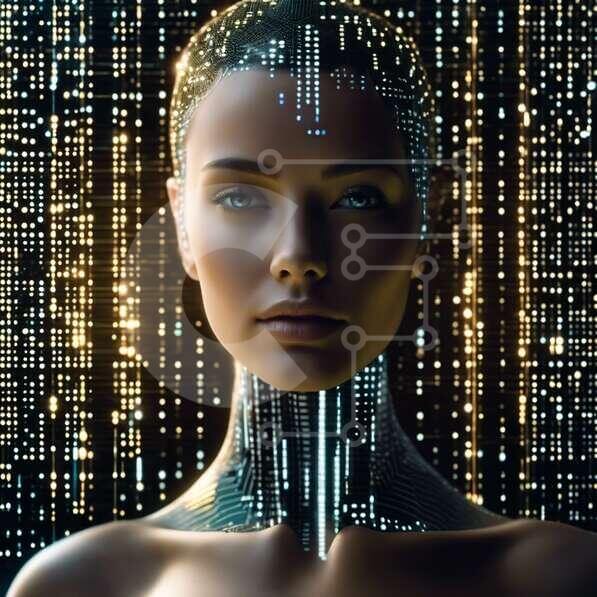 Futuristic AI Woman with LED Lights stock photo | Creative Fabrica