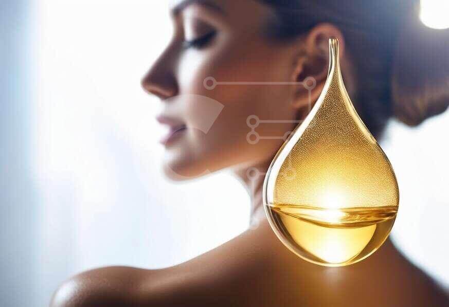 Woman Wearing Oil Drop Pendant for Beauty Enhancement stock photo ...