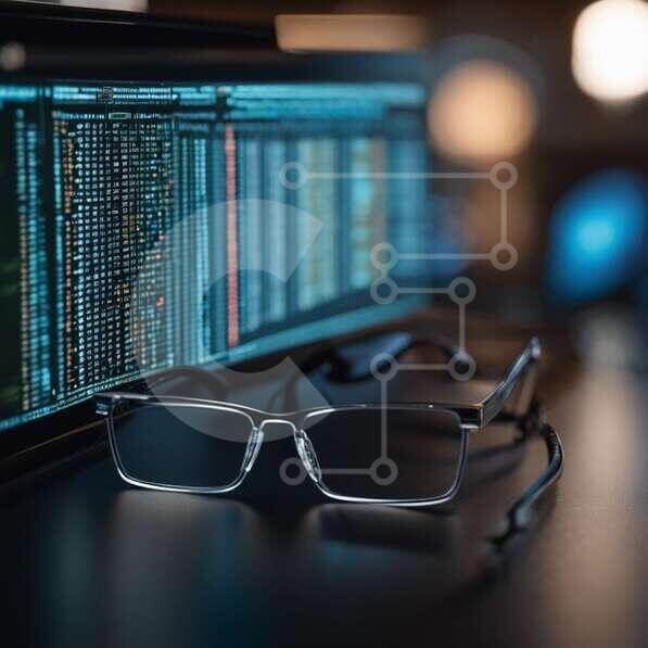 Eyeglasses on Laptop Screen stock photo | Creative Fabrica
