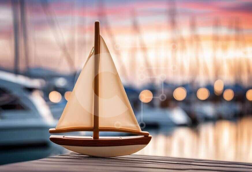 Rustic Sailboat on Dock at Sunset stock photo | Creative Fabrica