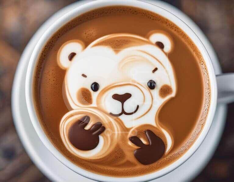 Adorable Bear Latte Art on Cup of Coffee stock photo | Creative Fabrica
