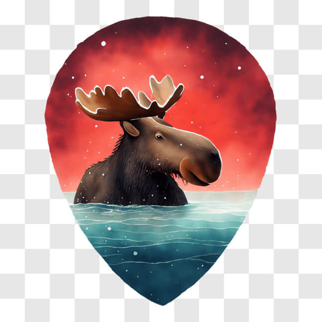 Download Cartoon Moose Swimming in Snowy Waters PNGs Online - Creative ...