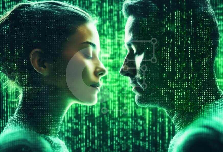 Abstract Green Matrix Background with Couple stock photo | Creative Fabrica