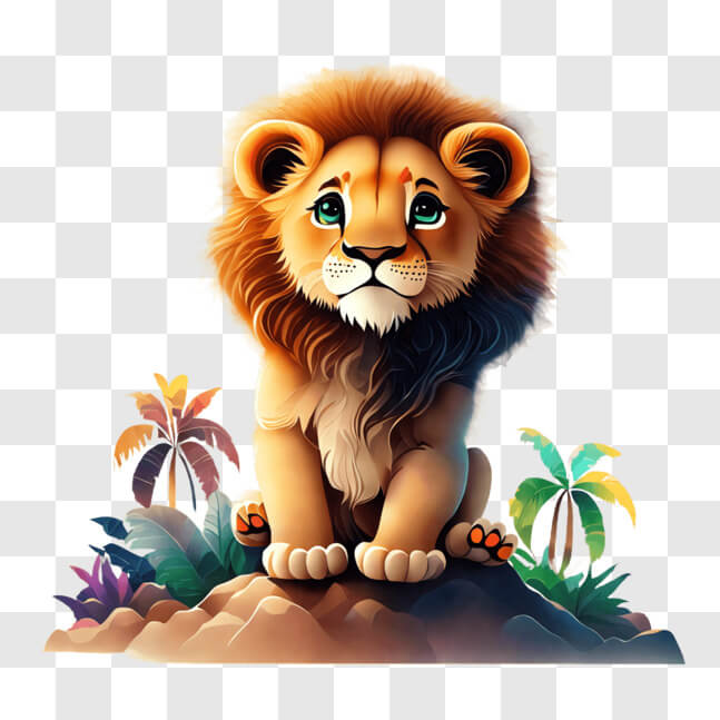 Download Cartoon Lion in the Jungle with Palm Trees PNGs Online ...