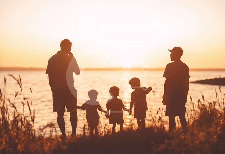 Family Silhouette Watching Sunset stock photo | Creative Fabrica