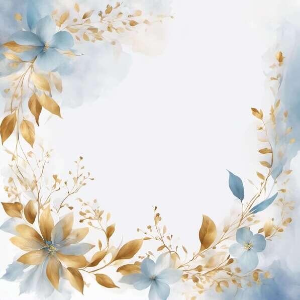 Download Blue and Gold Floral Frame on Watercolor Background ...