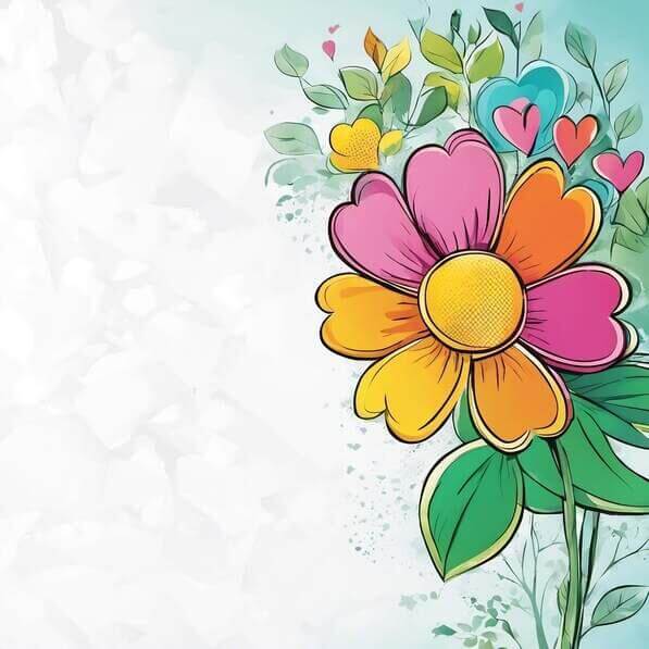 Download Colorful Background with Flowers, Leaves, and Hearts ...