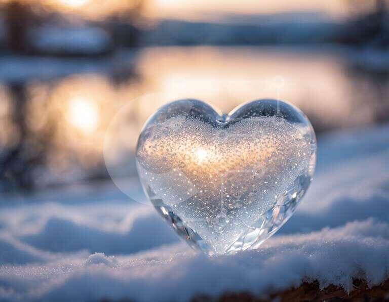 Heart-shaped Ice Sculpture on Snow stock photo | Creative Fabrica