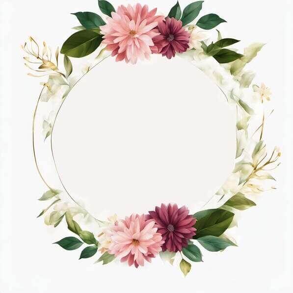 Descarga Marco Floral Redondo con Flores Rosas y Hojas Verdes Fondos En ...
