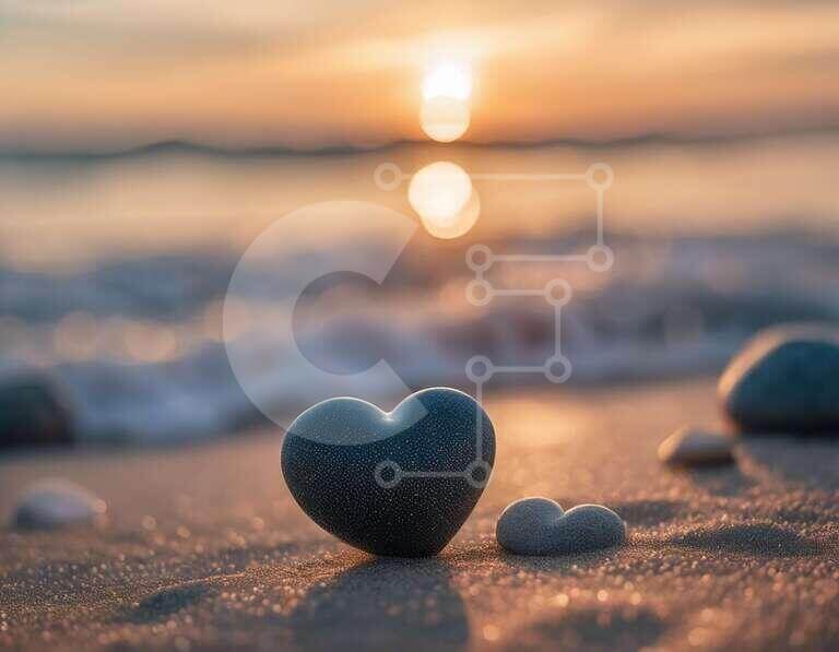Heart-shaped Rocks on a Beach at Sunset stock photo | Creative Fabrica