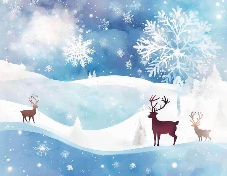 Download Winter Landscape with Deer and Snowflakes Backgrounds Online ...