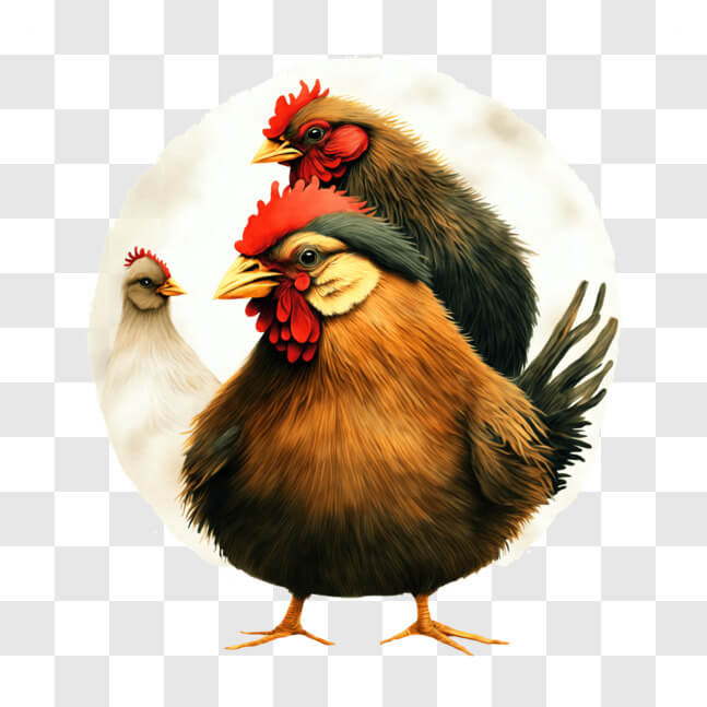 Download Three Chickens in a Circular Frame PNGs Online - Creative Fabrica