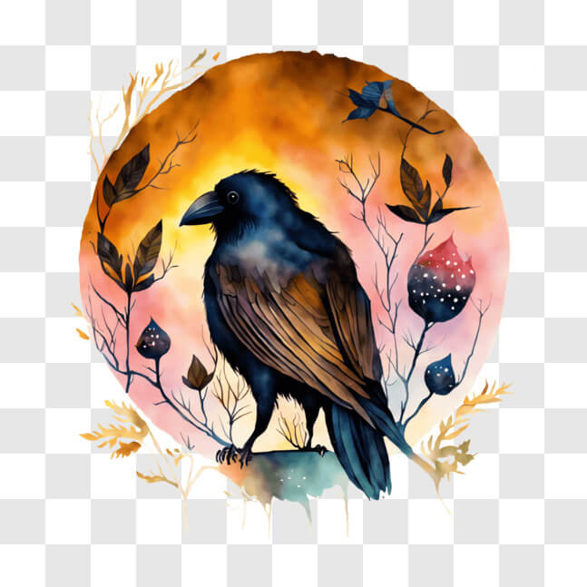 Download Black Raven on Autumn Frame PNGs Online - Creative Fabrica