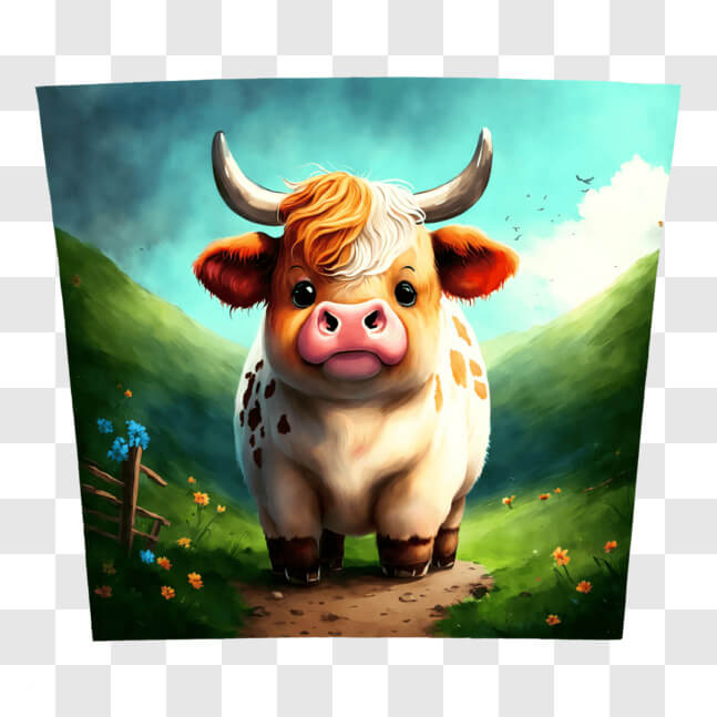 Download Cartoon Cow Walking with Prominent Horns PNGs Online ...