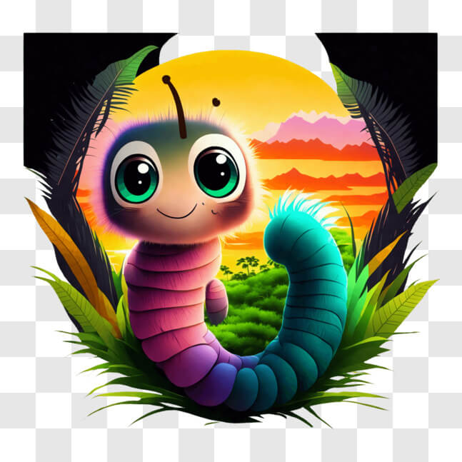 Download Colorful Worm in the Grass with Sunset Background PNGs Online ...