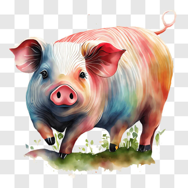 Download Colorful Pig Standing in Grass PNGs Online - Creative Fabrica