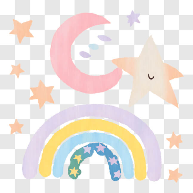Download Rainbow Crescent Moon and Stars Illustration PNGs Online ...