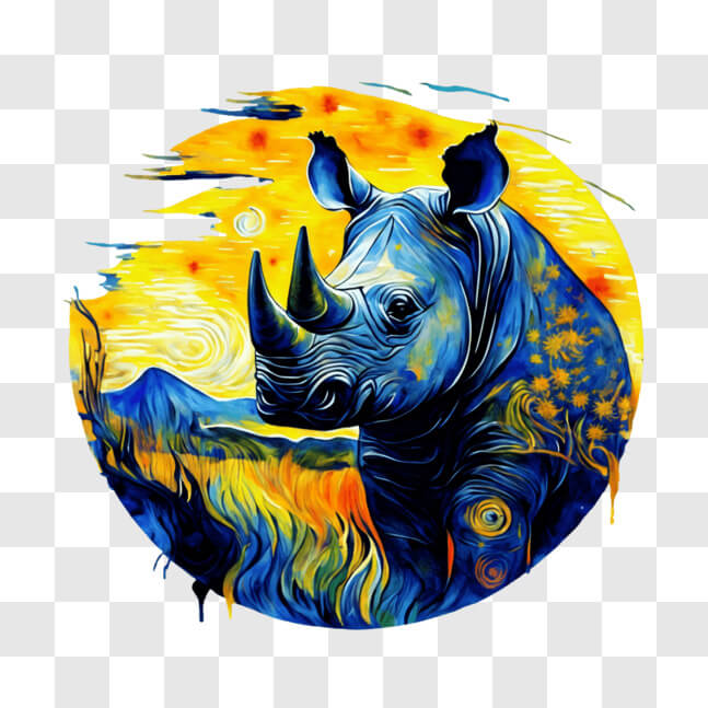Download Abstract Rhino Painting with Moon and Stars PNGs Online ...